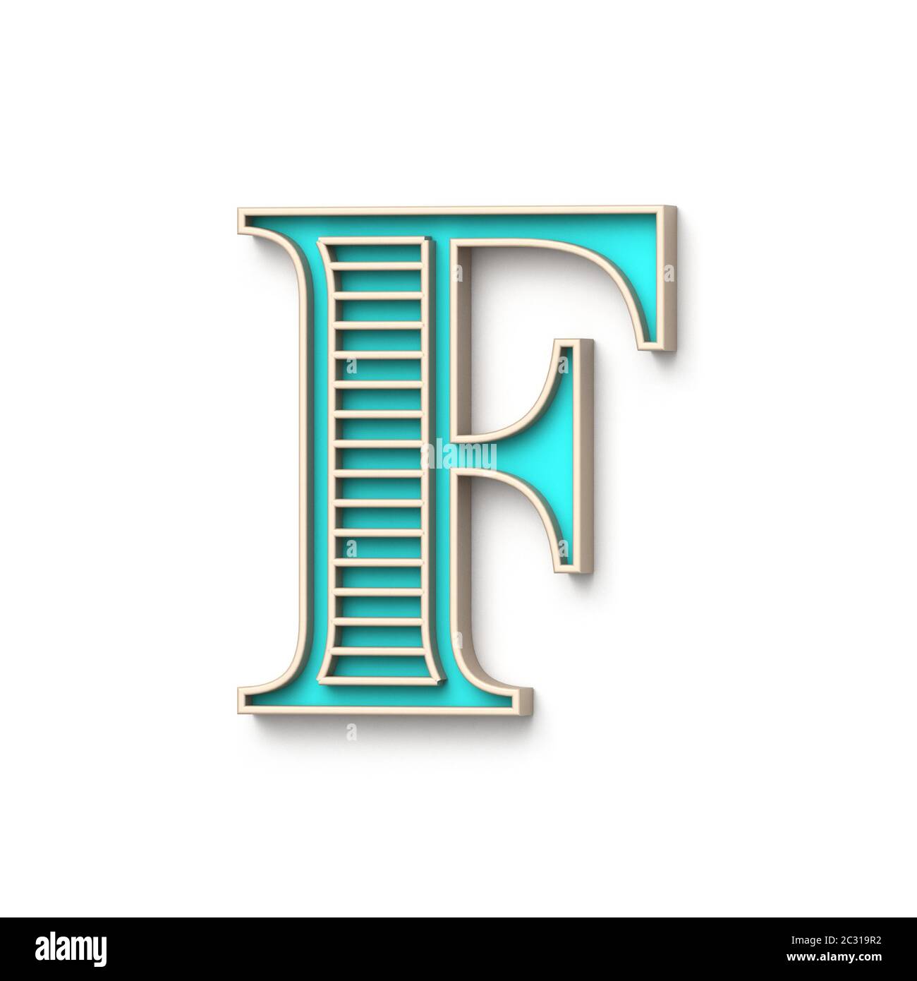 Classic old fashioned font Letter F 3D render illustration isolated on ...