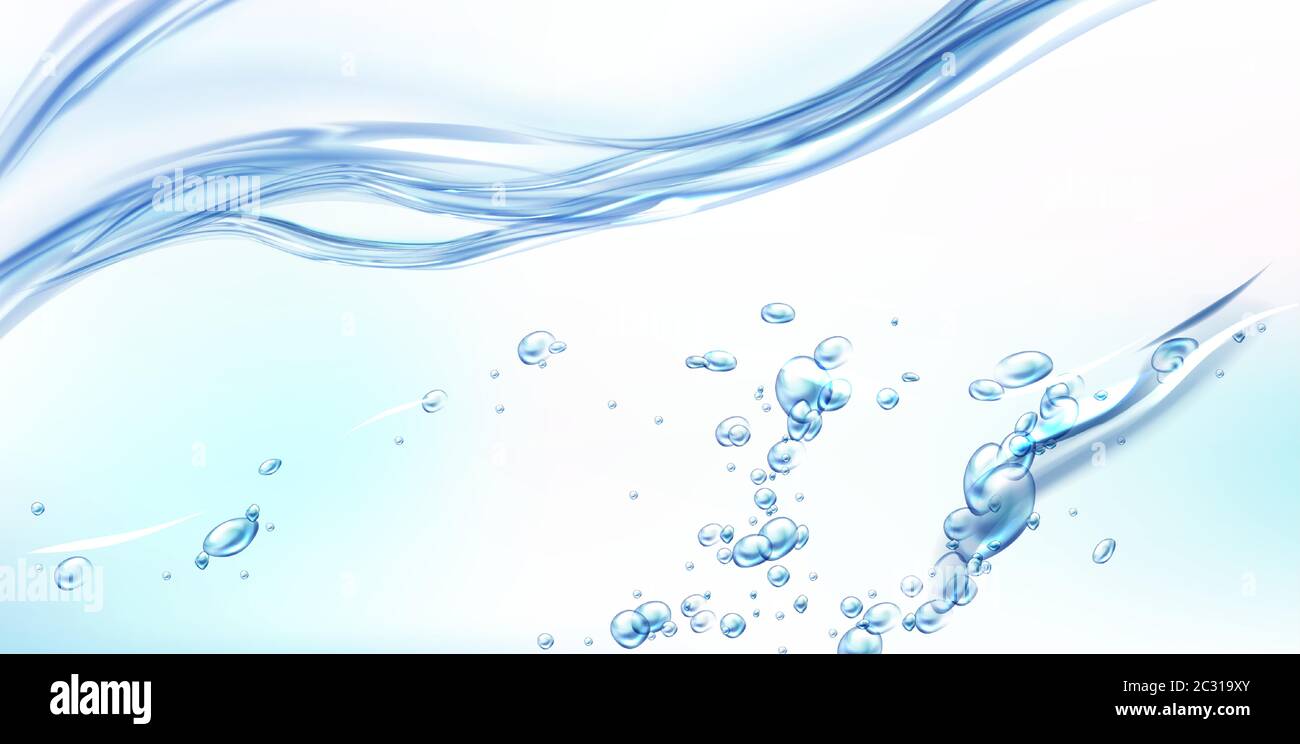 Fresh clean water flowing wave with bubbles and drops. Vector ...