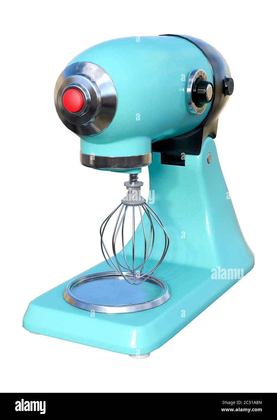 3D rendering of a blue retro mixer isolated on white background Stock ...