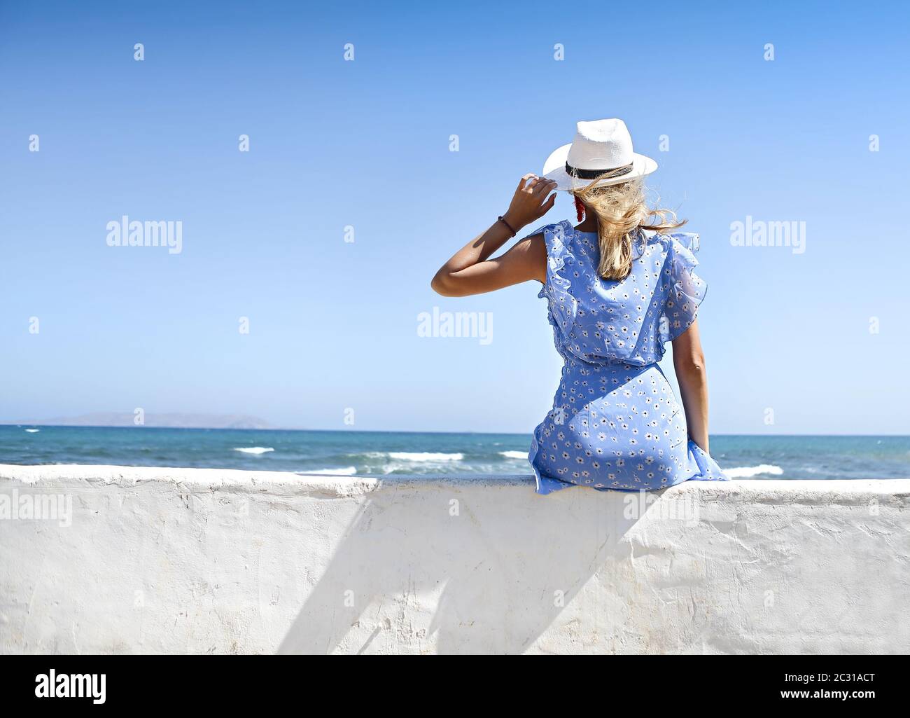 Young woman in summer dress with straw hat Stock Photo - Alamy