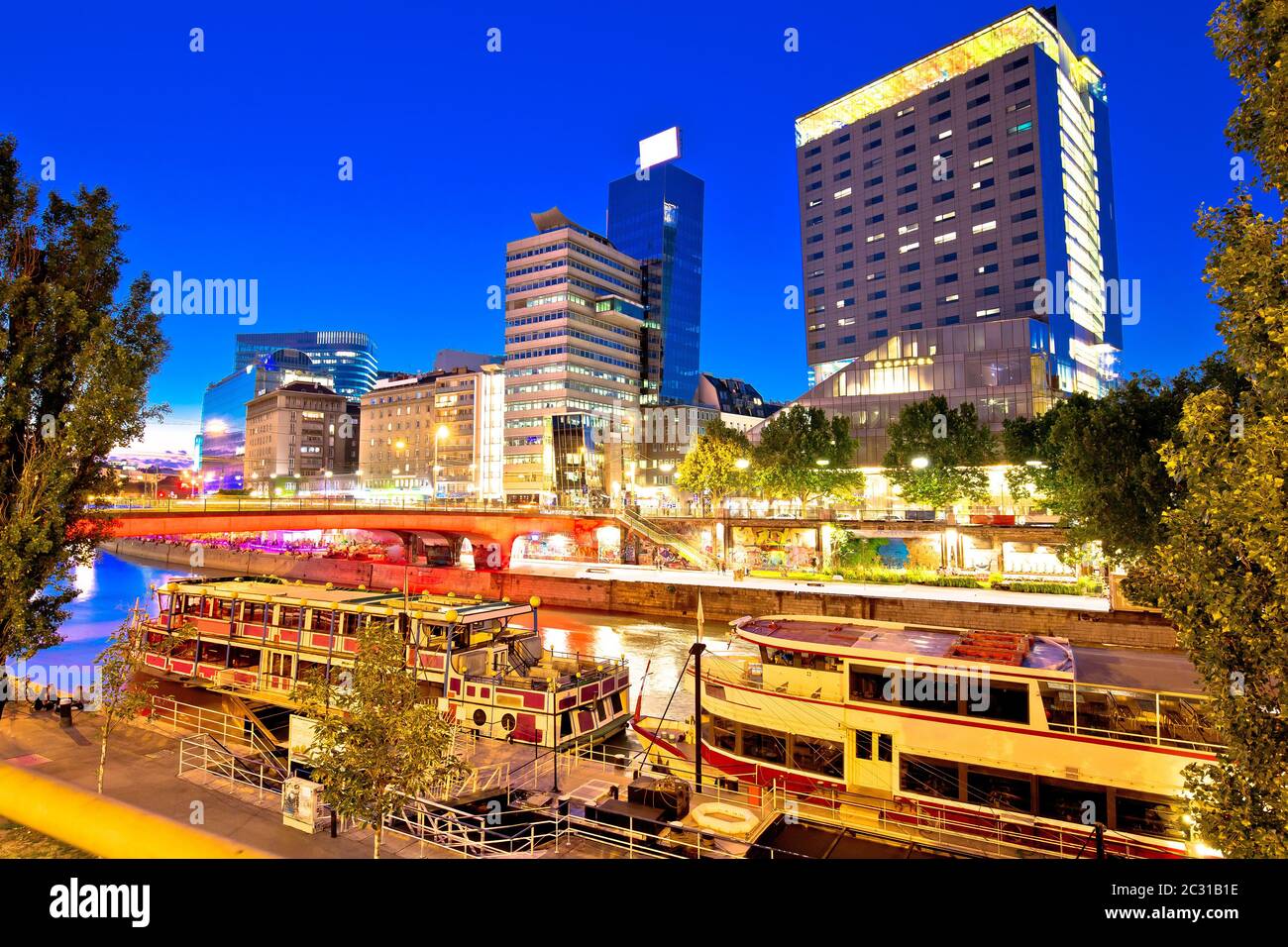 City of Vienna old Danube river waterfront evening view Stock Photo - Alamy