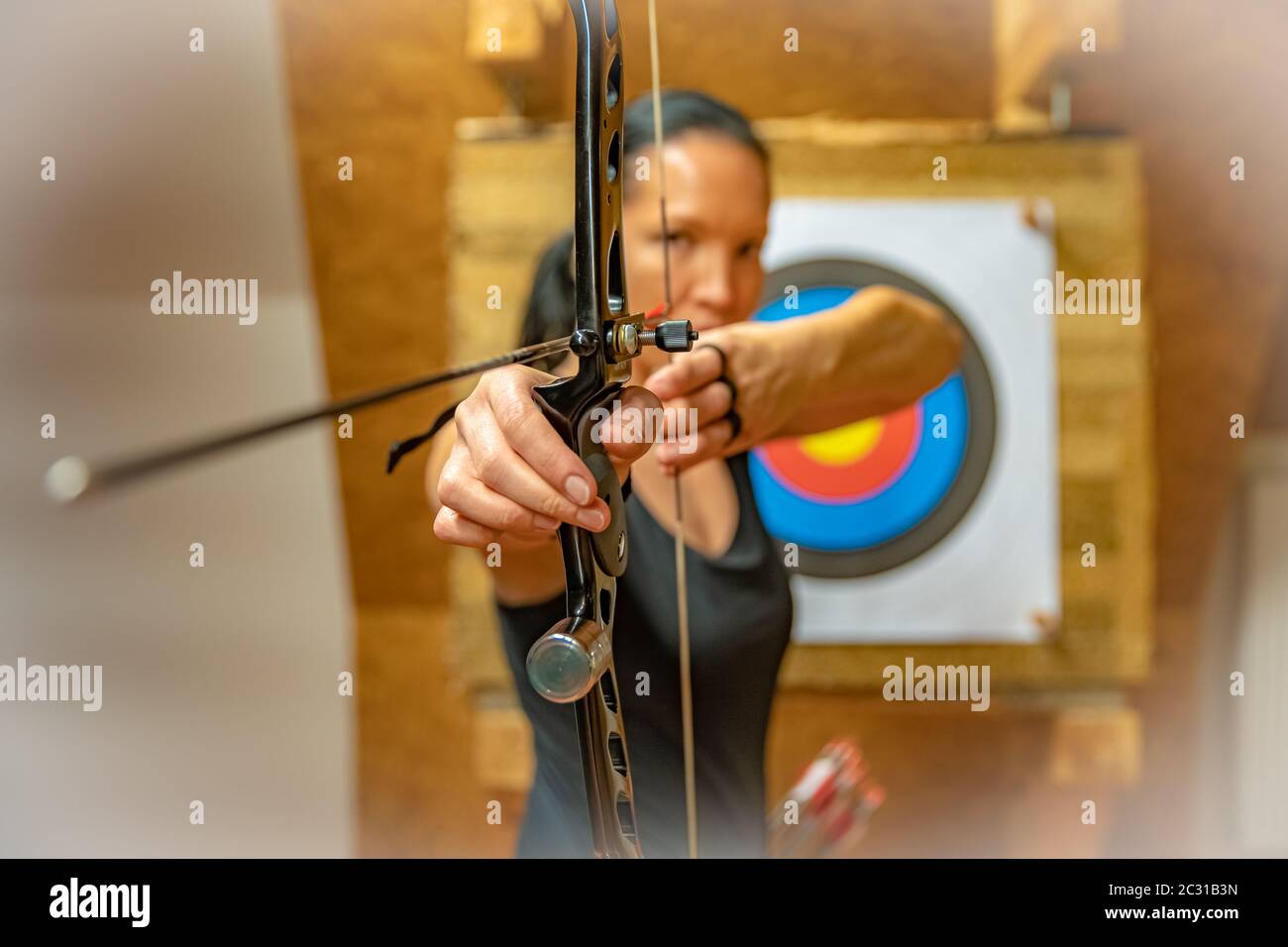 sports archery at the shooting range, competition for the most points ...