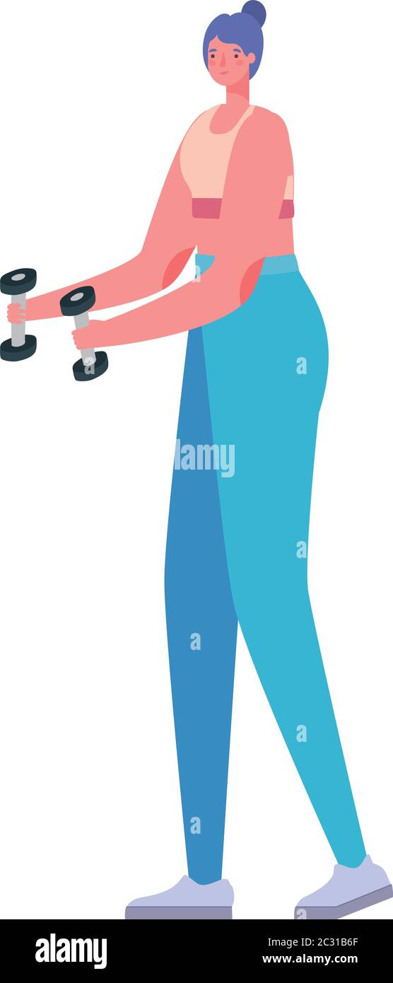Woman cartoon with sportswear and weights design, Gym sport ...