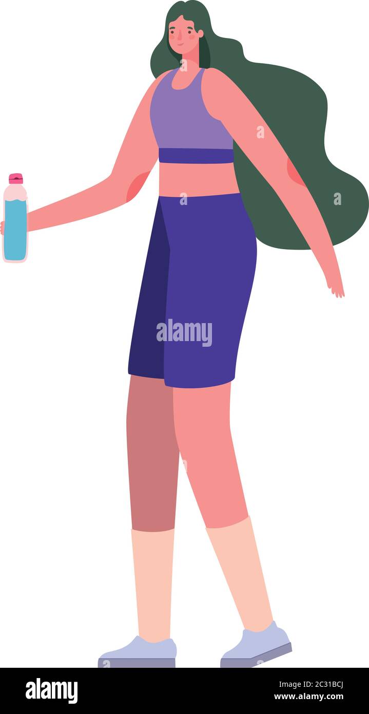 Woman cartoon with sportswear and water bottle design, Gym sport ...