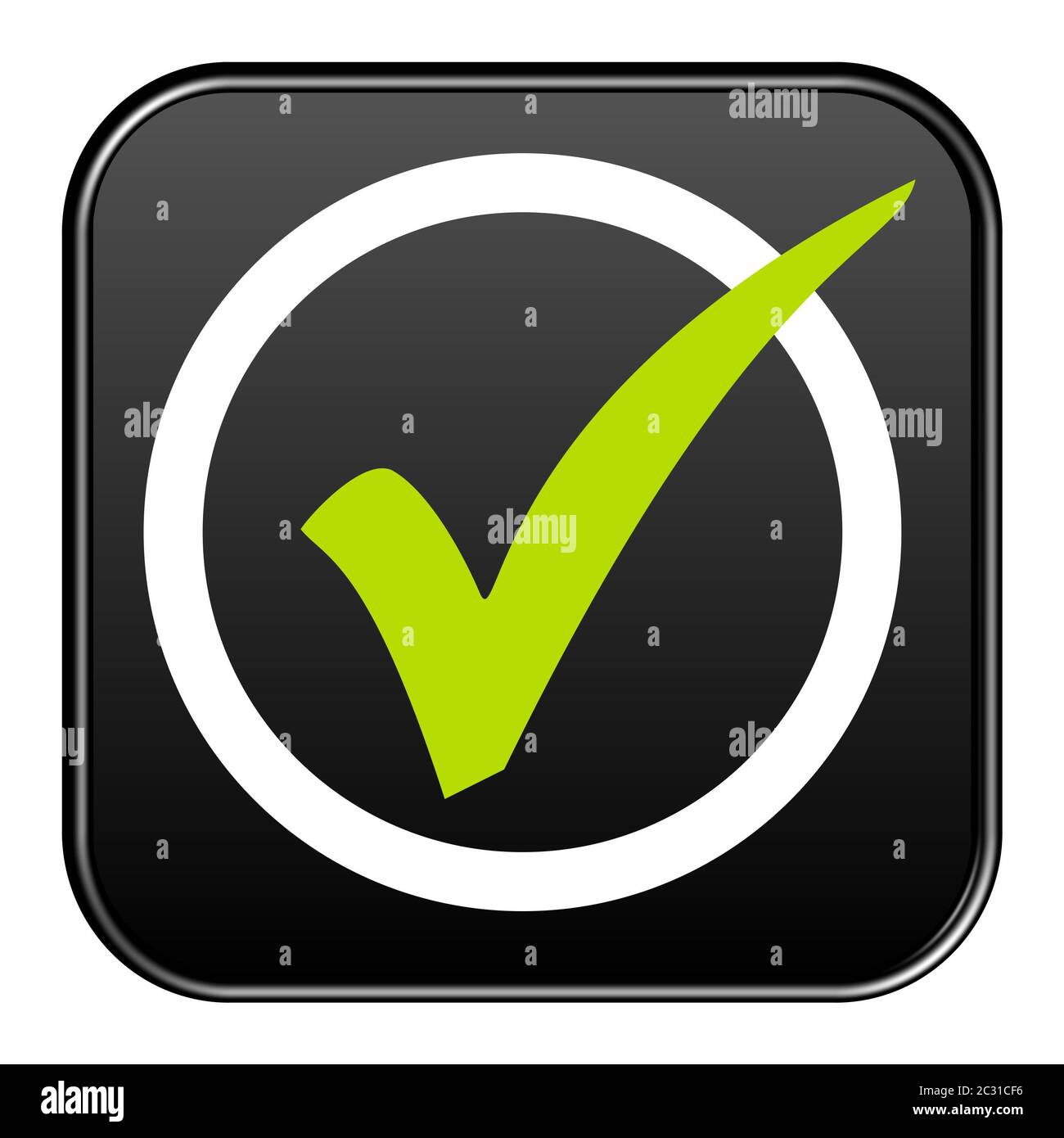 Shiny isolated black Button with green tick symbol in circle Stock ...