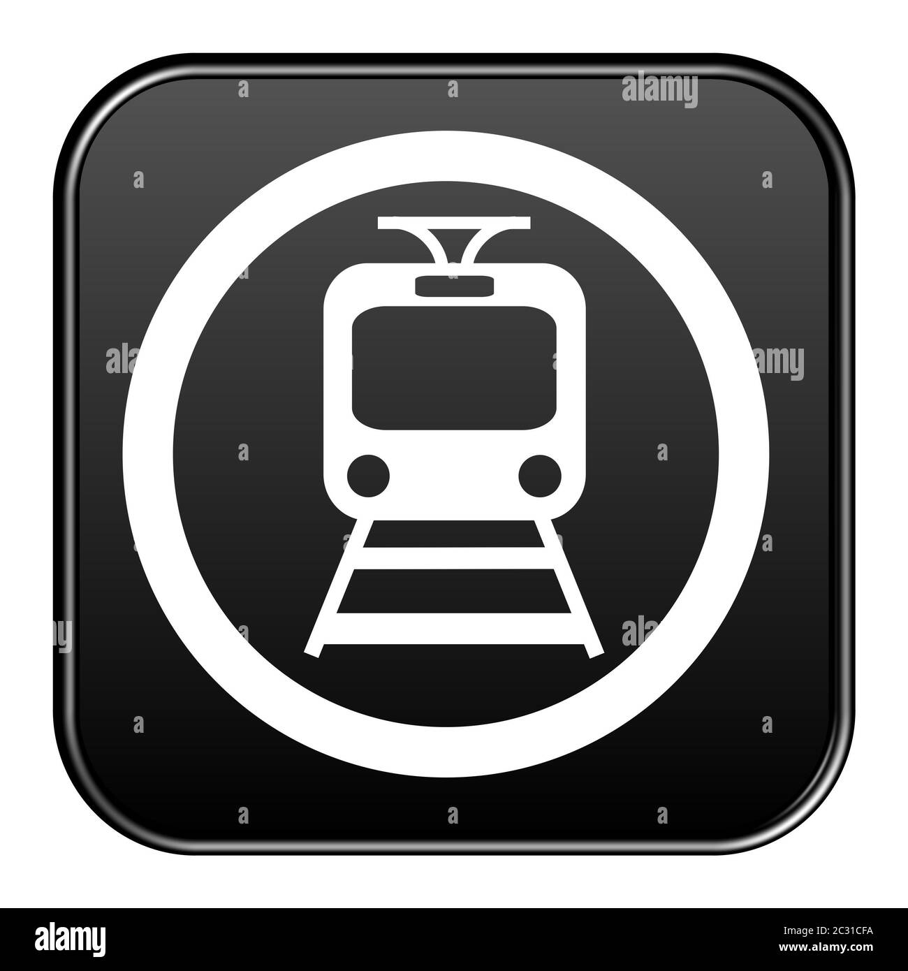 Shiny isolated black Button: Train symbol Stock Photo - Alamy