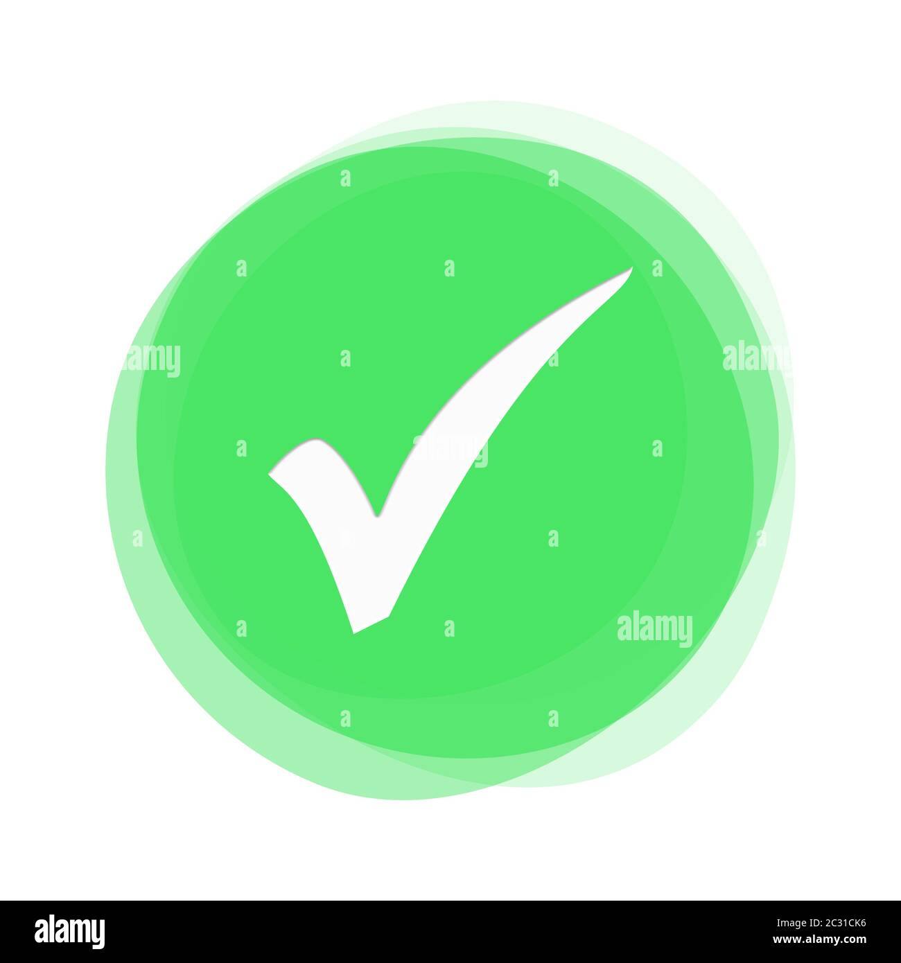Isolated light green round Button showing Tick Stock Photo - Alamy