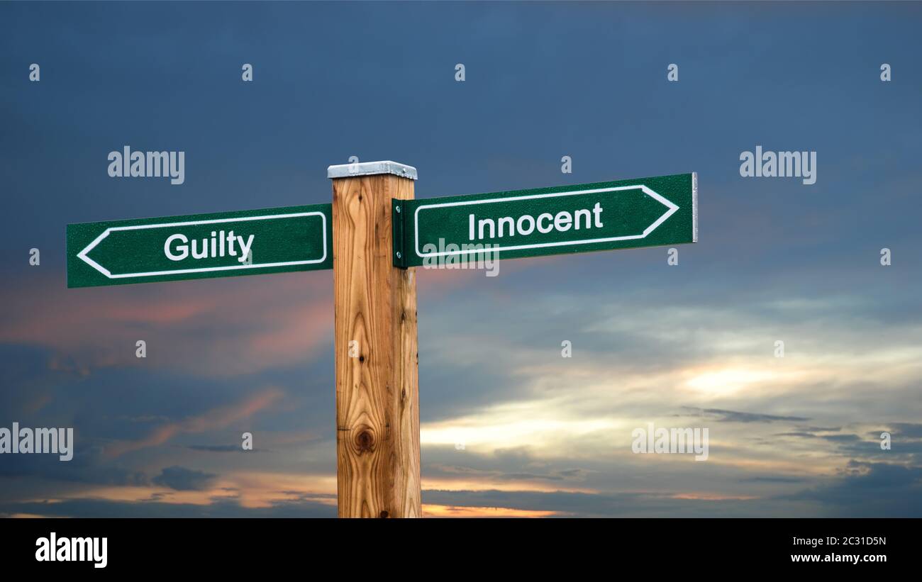 Street Sign Innocent versus Guilty Stock Photo - Alamy