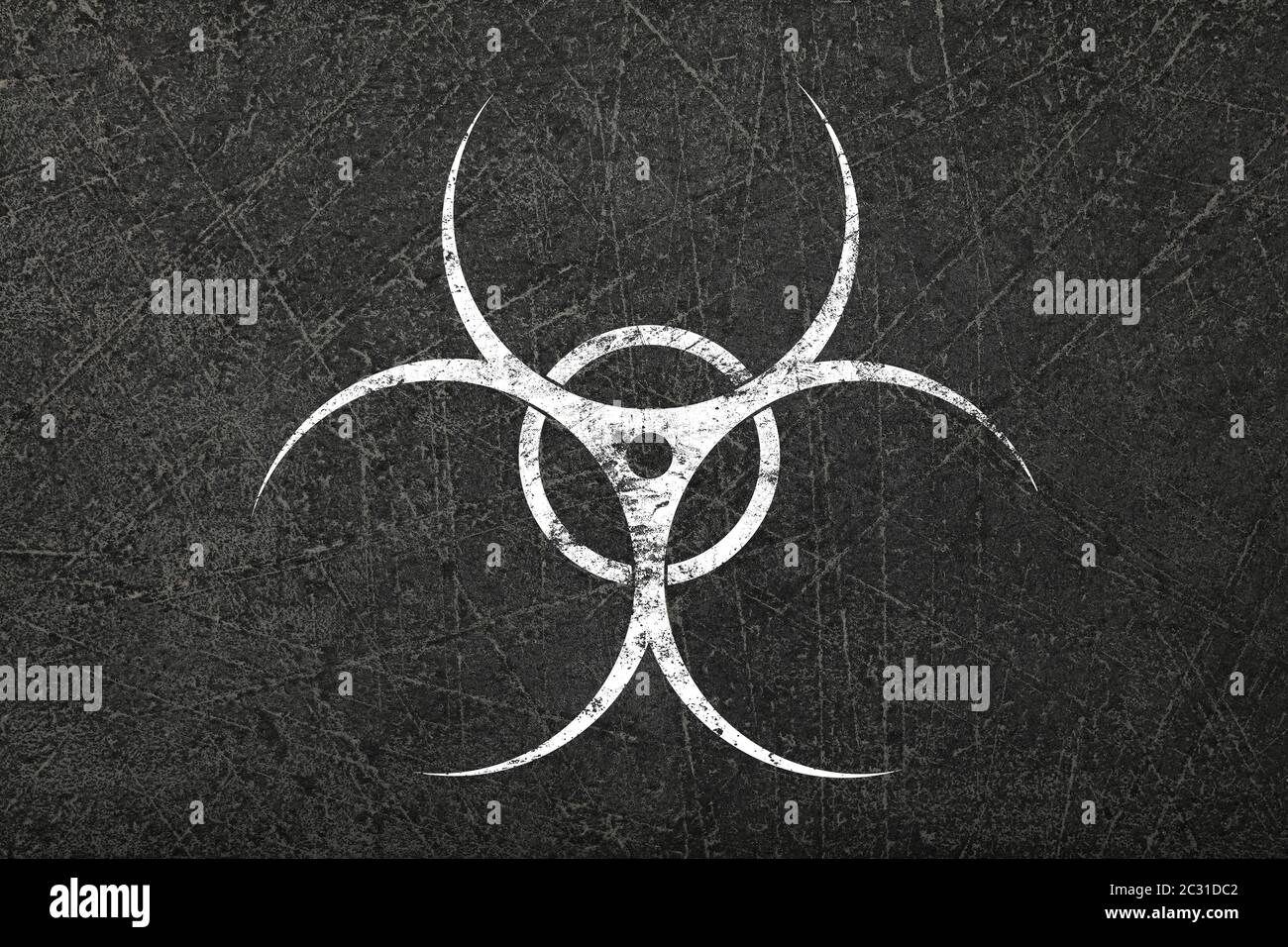 White biohazard warning sign painted over grunge grey concrete wall ...