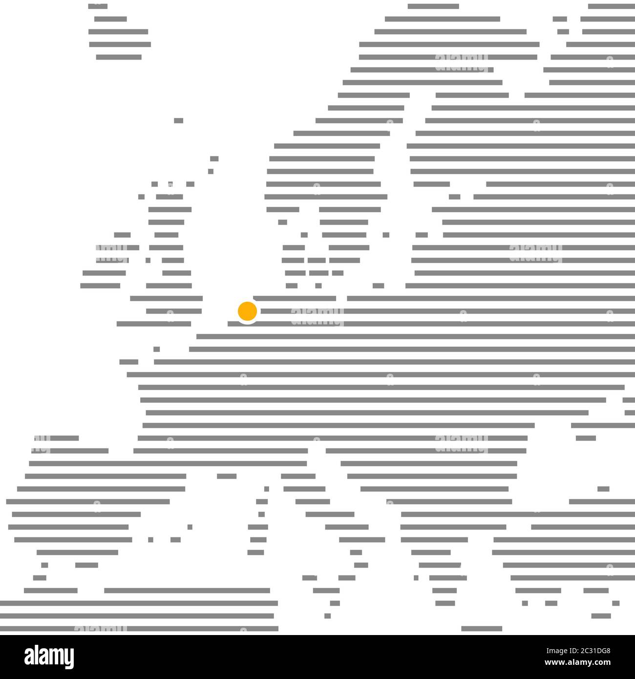 City Amsterdam in Netherlands on grey striped map of Europe with orange ...