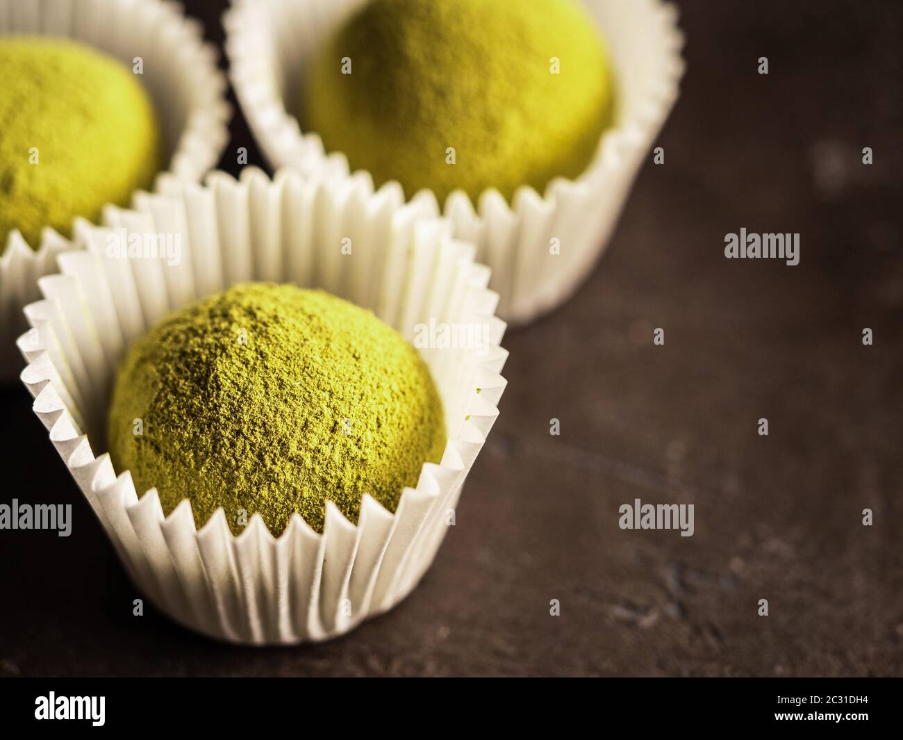 Homemade truffles with matcha tea powder,copyspace Stock Photo - Alamy