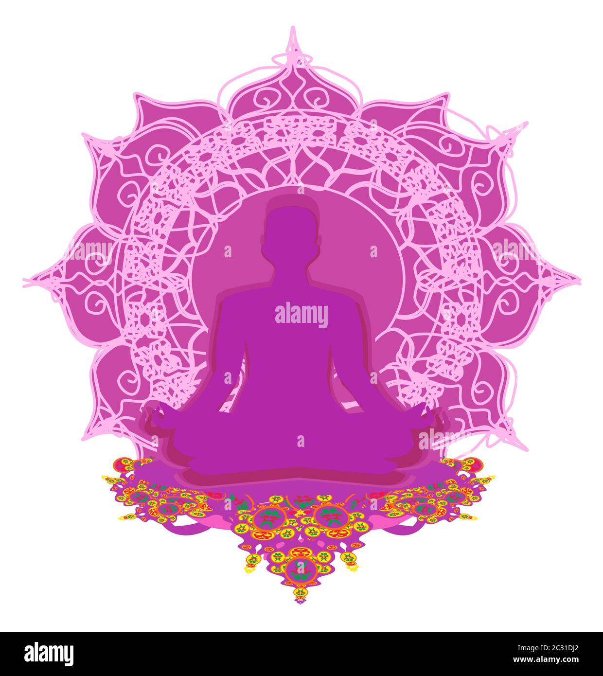 Man silhouette meditate, yoga card Stock Photo - Alamy