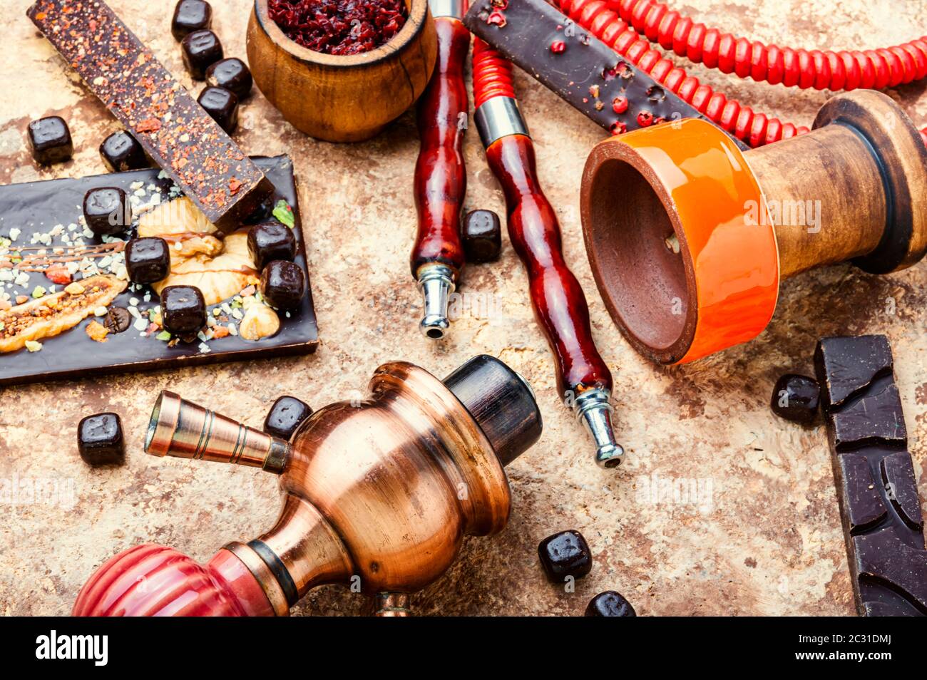 Egyptian hookah with the taste of sweets.Arabian shisha with chocolate ...