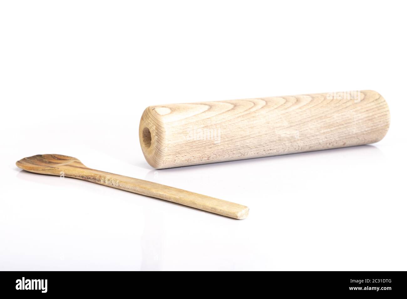 wooden spoon and rolling pin on white background in studio Stock Photo ...