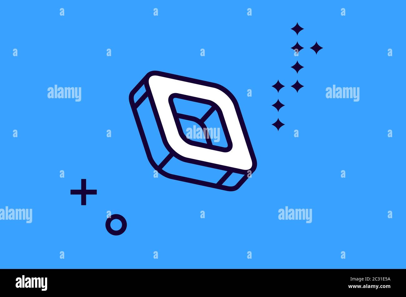 Isometric icon square shape with rounded corners and cavity in center ...