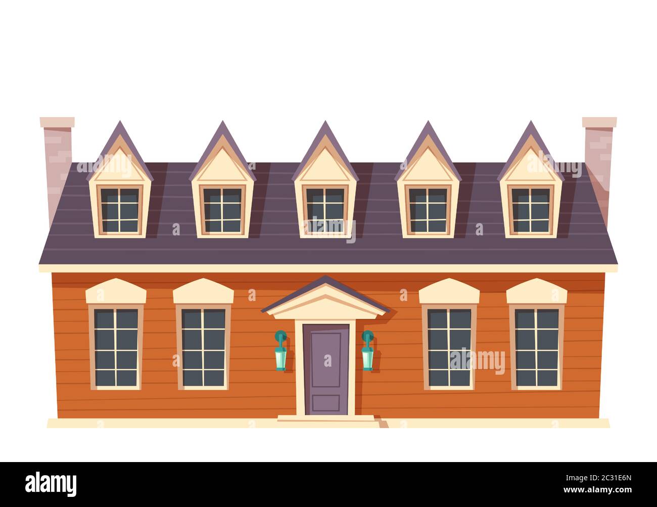 Urban retro colonial style building cartoon vector illustration. Old ...