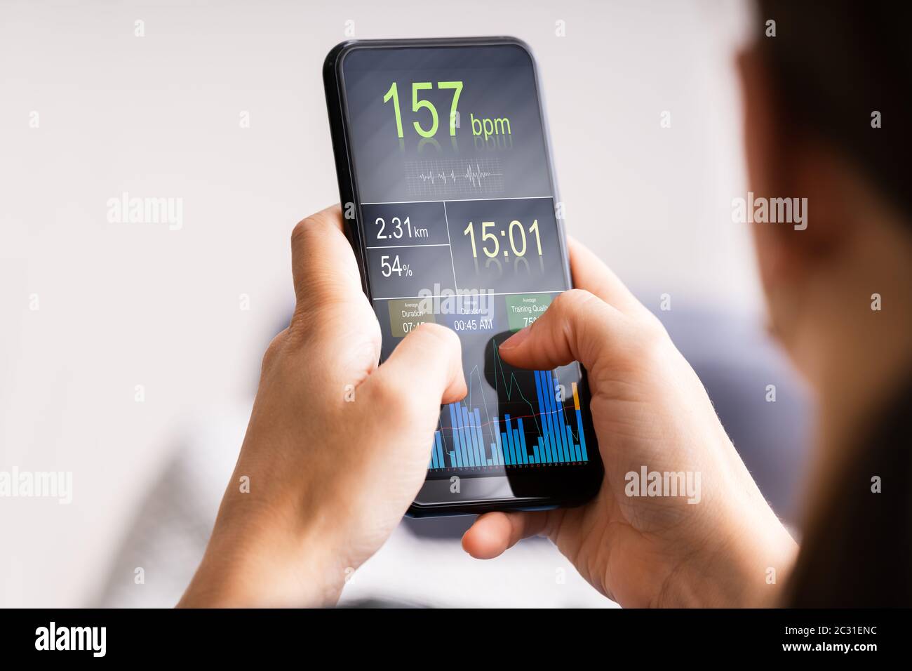 Heart Rate Check In Fitness App On Mobile Phone Stock Photo - Alamy