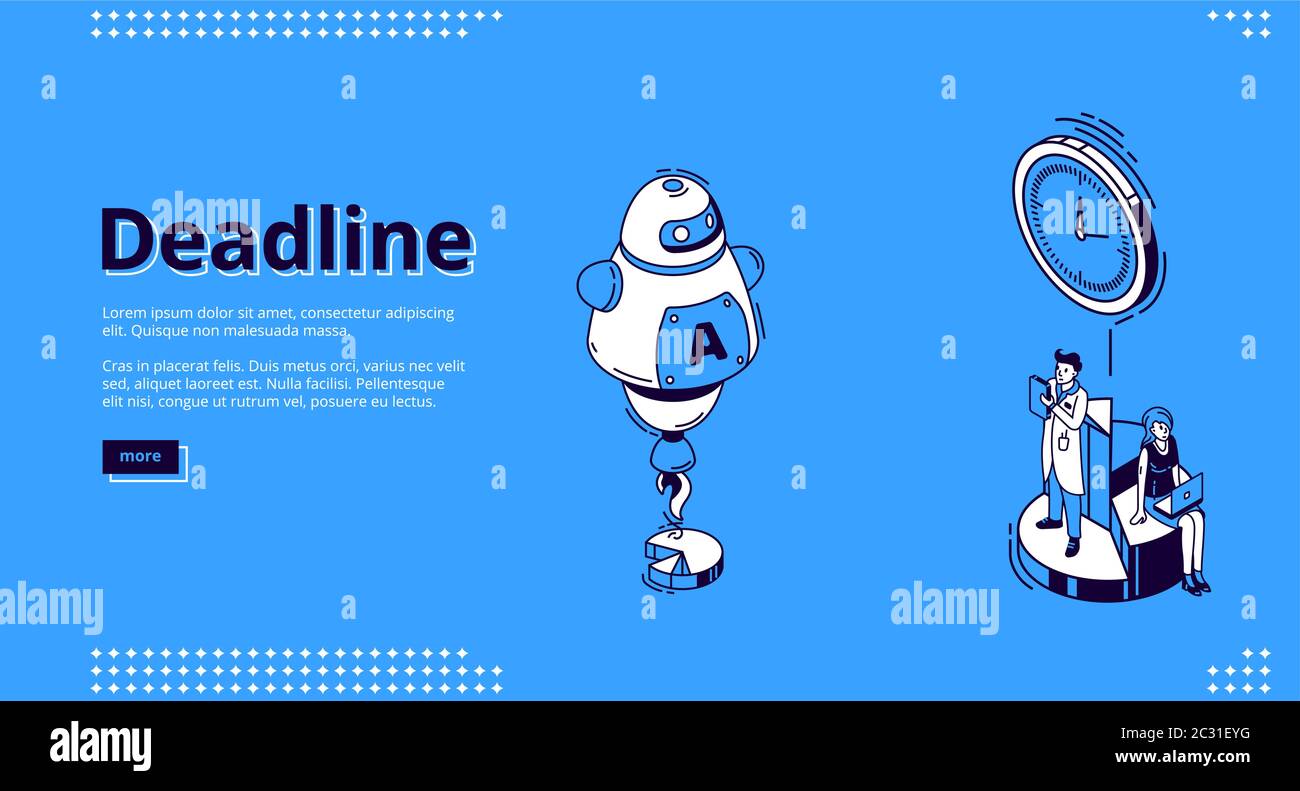 Deadline isometric landing page. Business people at huge pie chart ...