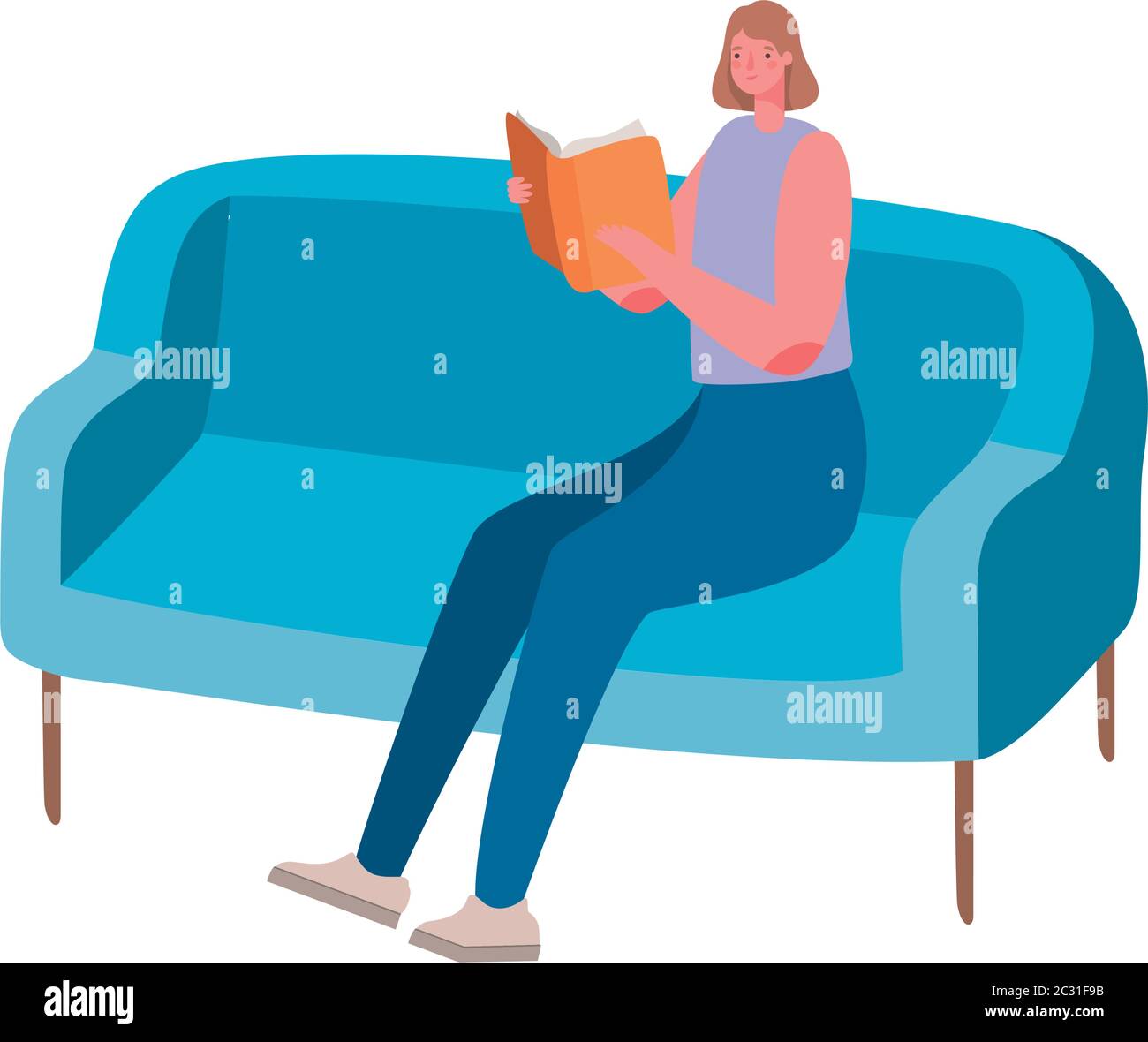 Woman cartoon reading book on couch design, Education literature and ...
