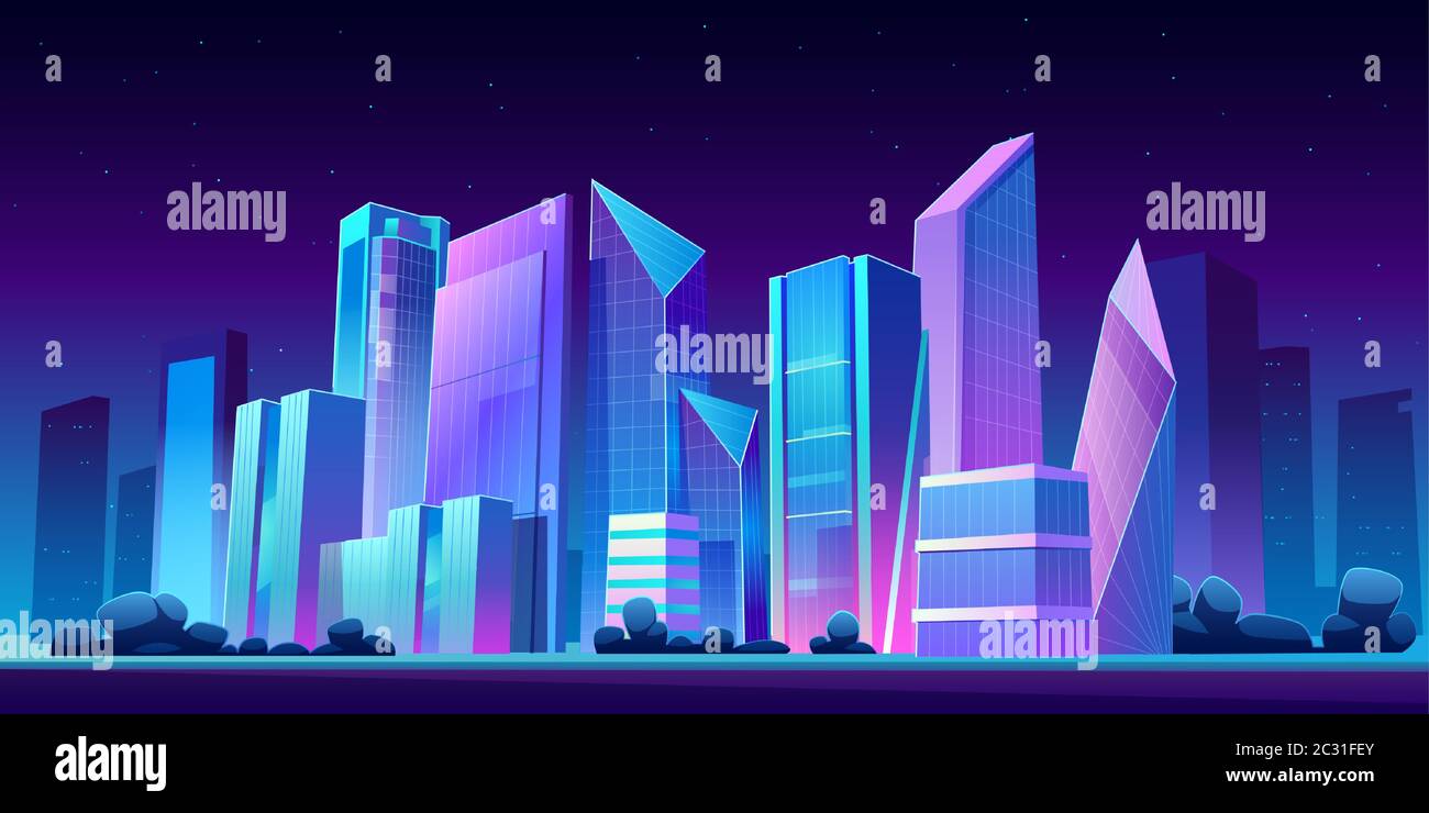 Cartoon City Skyline Night