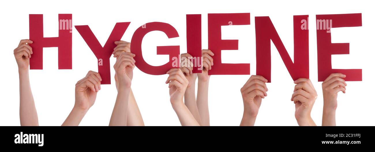 People Hands Holding Red English Word Hygiene. White Isolated ...