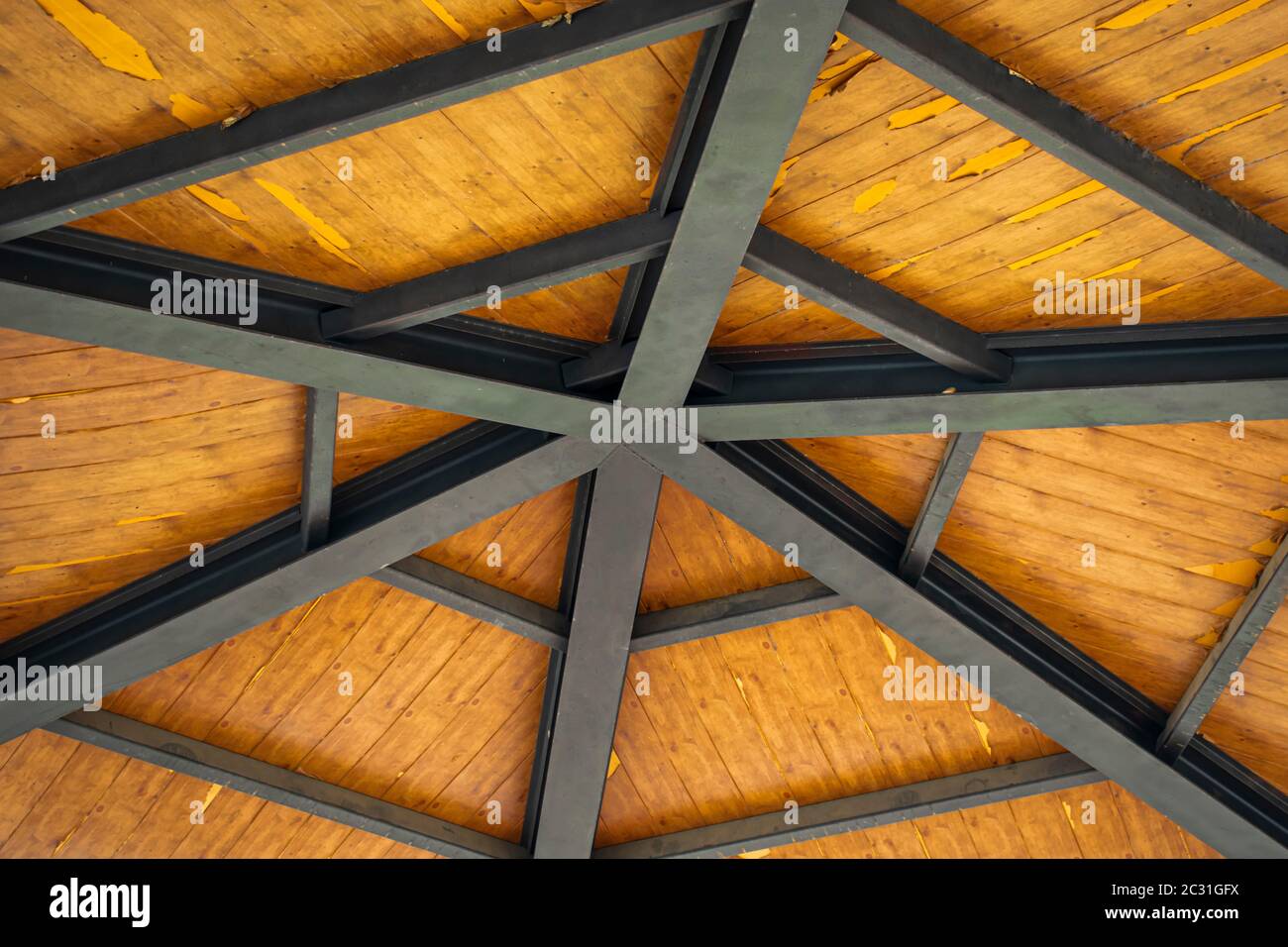 Metal structure of interlocking beams in the shape of a star that ...