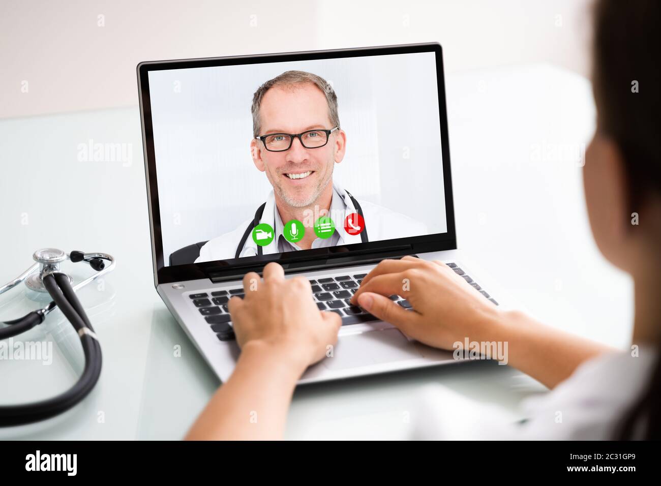 Medical Doctor Holding Online Elearning Video Conference Stock Photo ...