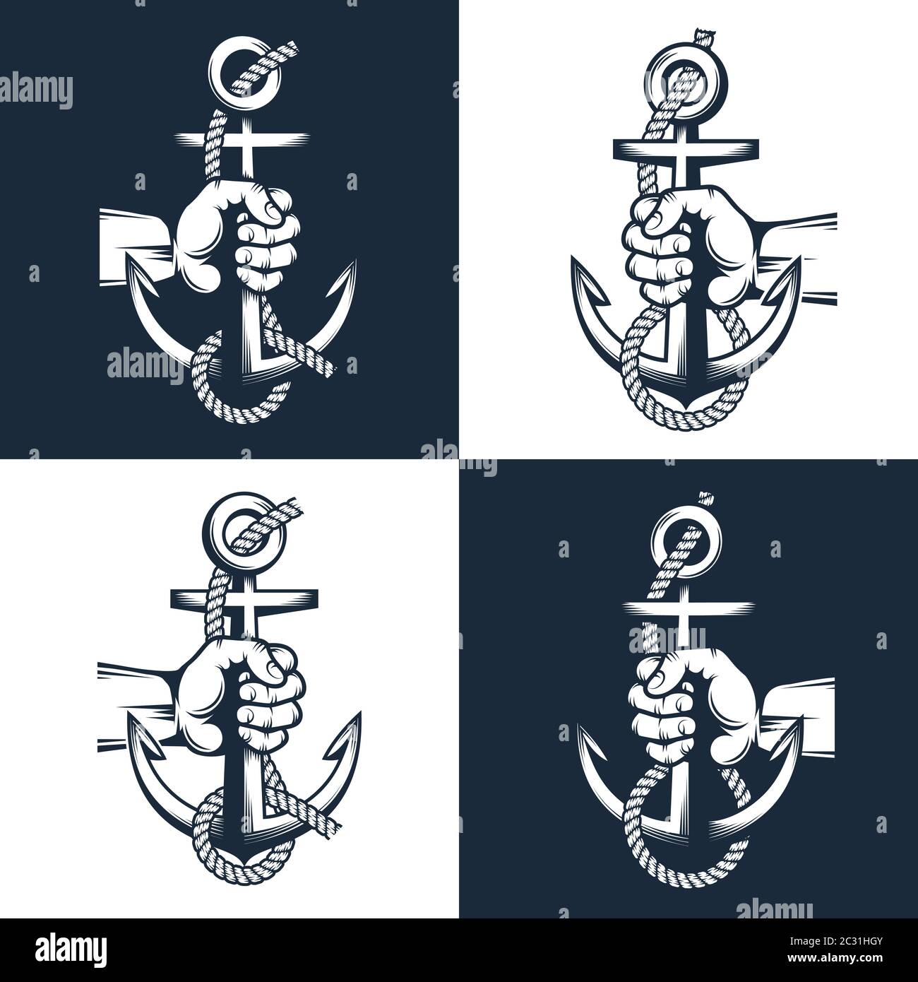 Sailor hand holds an anchor with rope Stock Vector Image & Art - Alamy