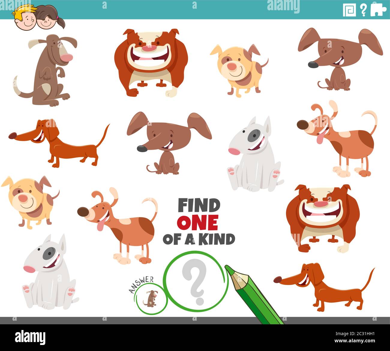 Cartoon Illustration of Find One of a Kind Picture Educational Game ...