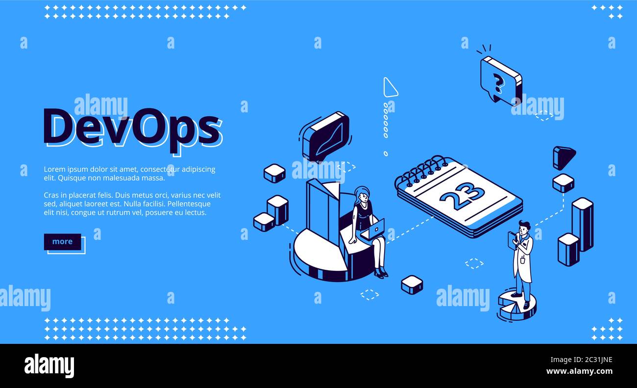 DevOps banner. Concept of development operations, communication of programmers and engineers ...