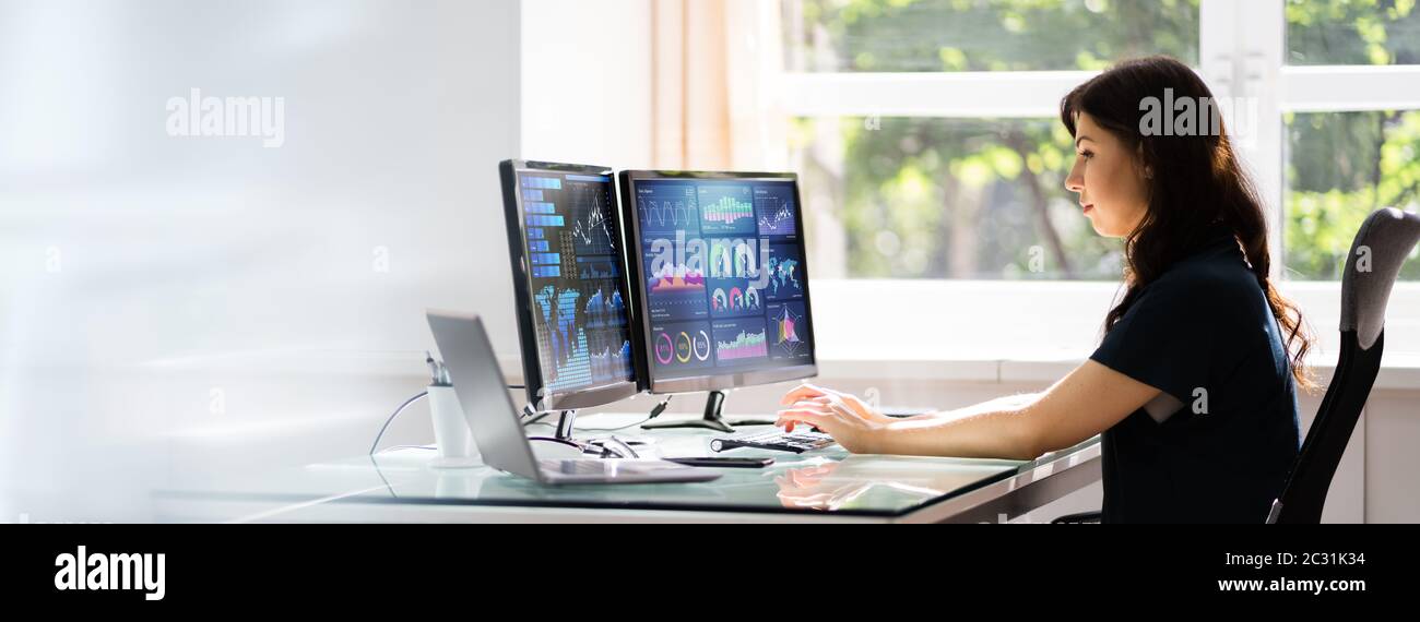 Analyst Women Looking At KPI Data On Computer Screen Stock Photo - Alamy