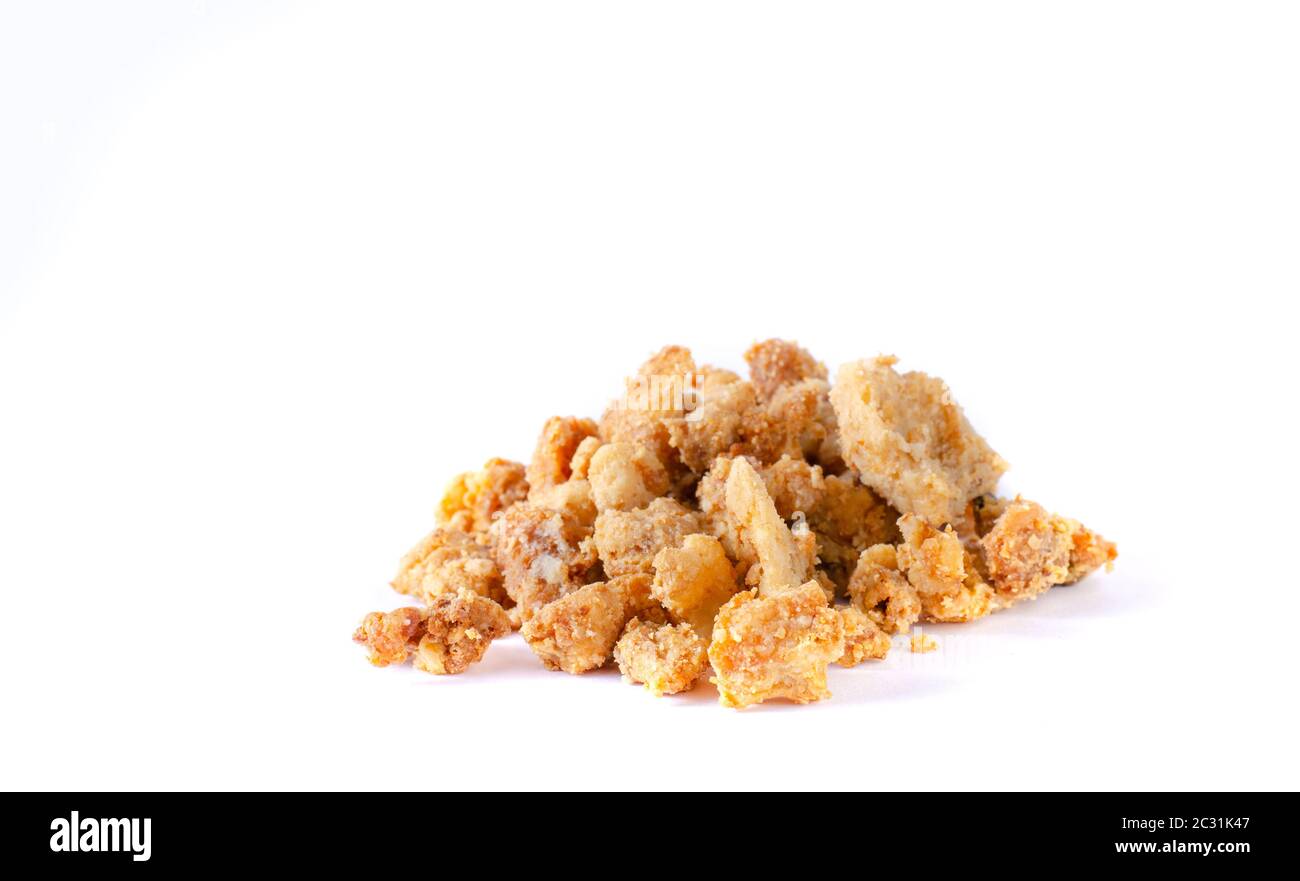 Delicious fat food, fried greaves pork with garlic Stock Photo - Alamy