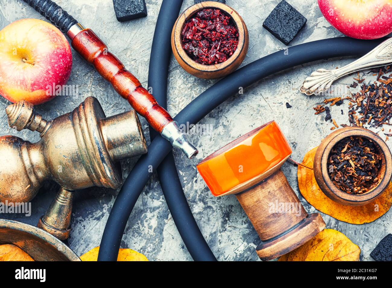 Oriental smoking shisha.Hookah bowl and tobacco.Details of Turkish ...