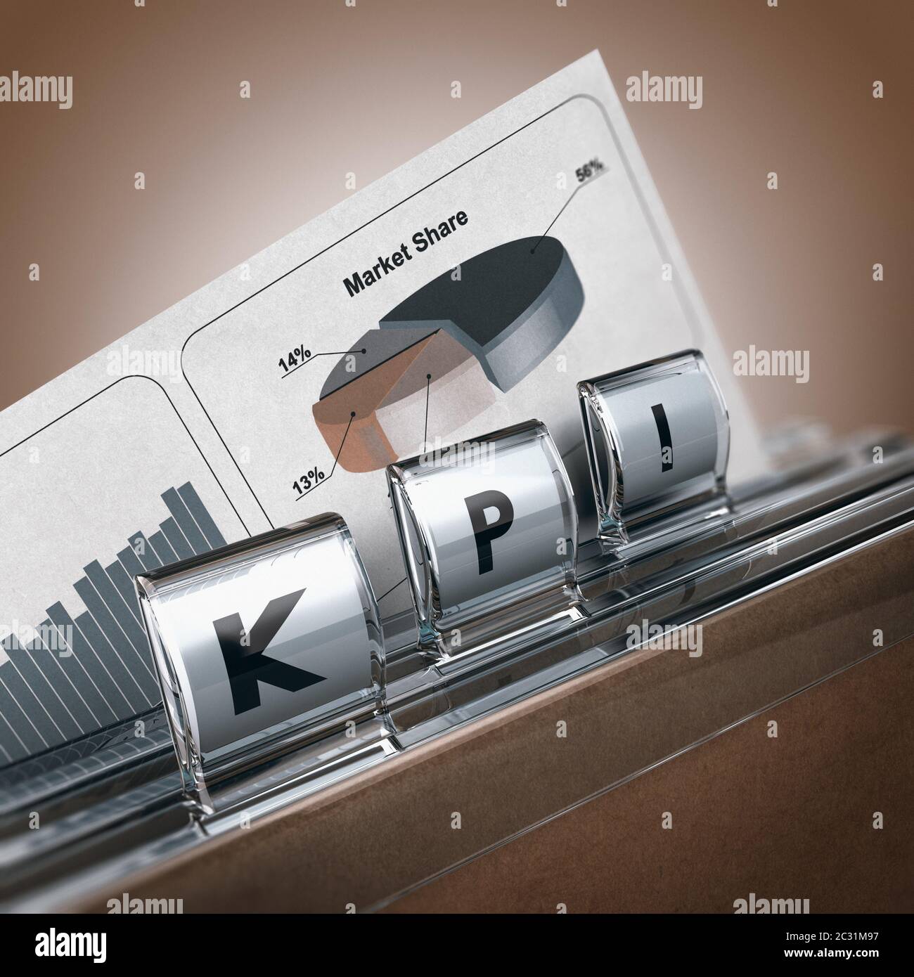 Folder and tabs with letters K, P and I and graphic chart of market ...