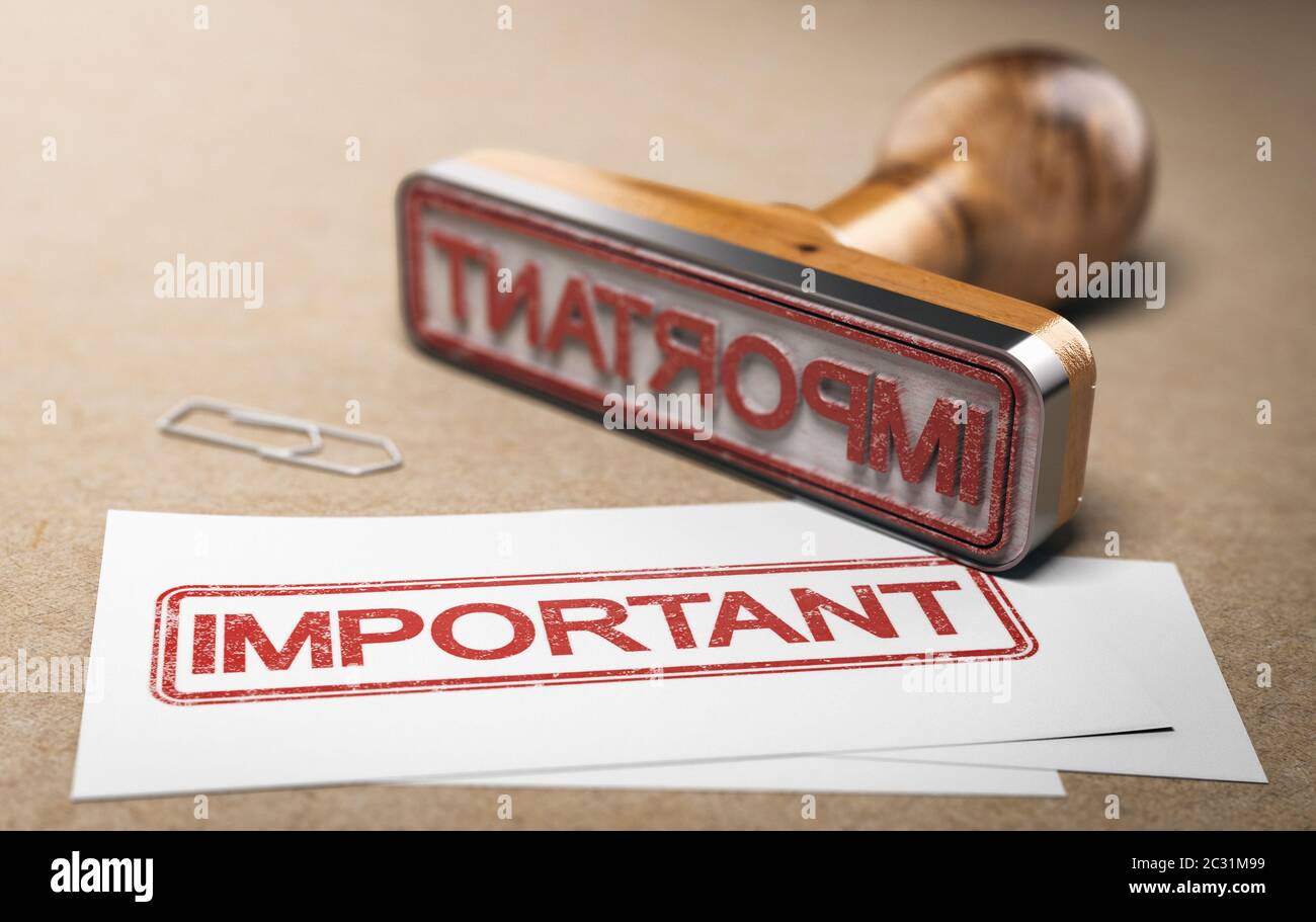Rubber stamp and business cards with the word important printed on it ...
