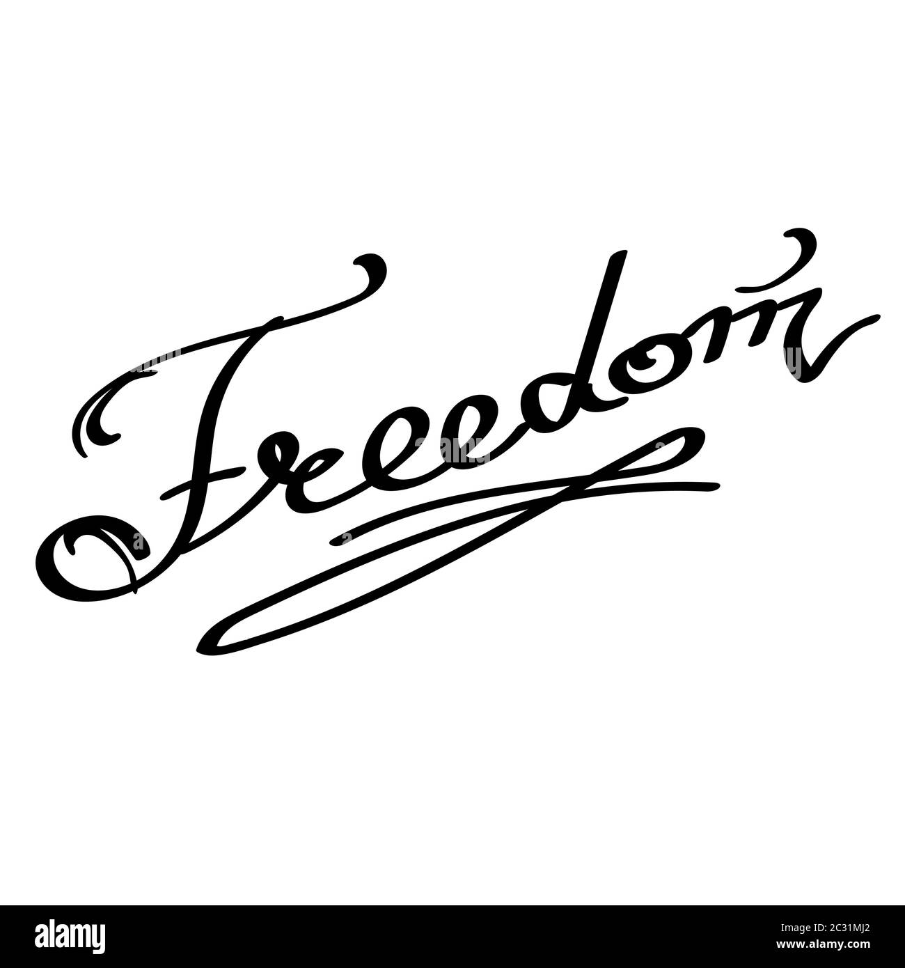 Lettering Freedom Text. Hand Sketched Typography Sign for Badge, Icon ...