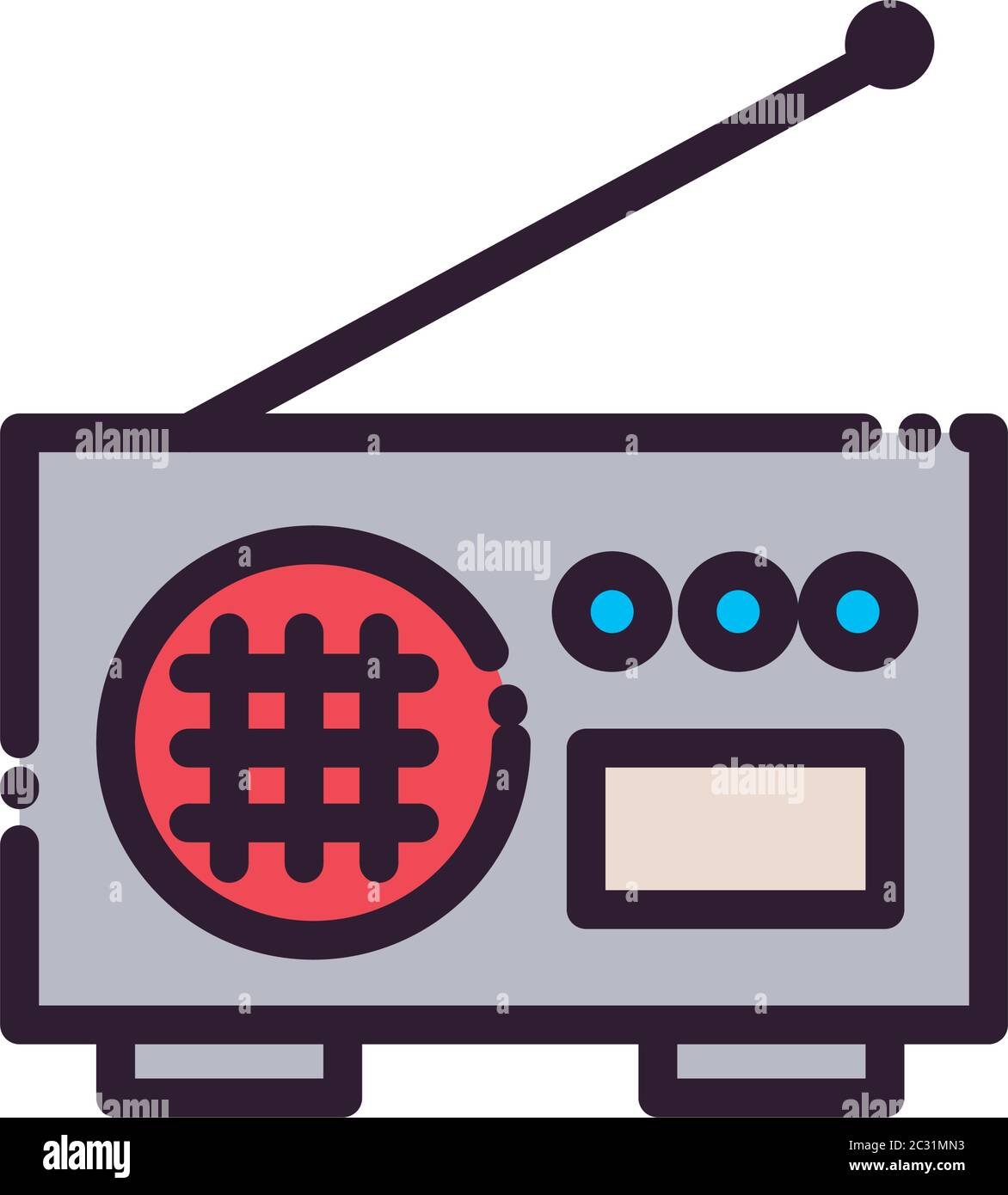 Radio machine fill and line style icon design, Music sound melody song ...