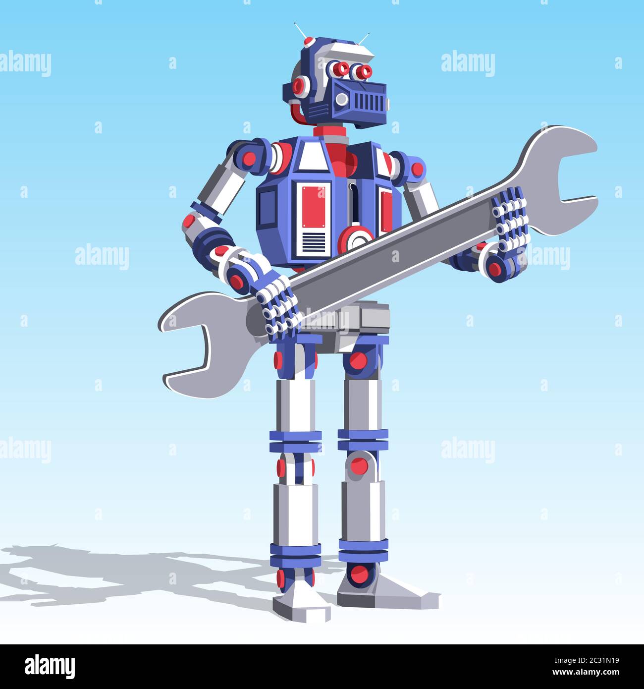 Realistic humanoid robot repairman with wrench in his hands Stock ...