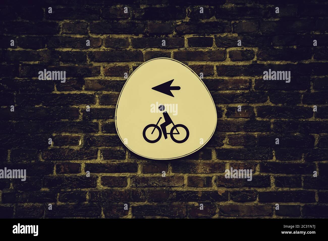 Bicycle sign with arrow, detail of information, transport Stock Photo ...