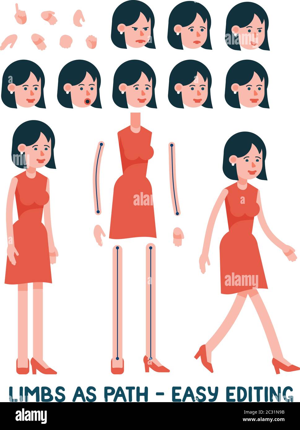 Flat character is a woman in a red dress Stock Vector Image & Art - Alamy