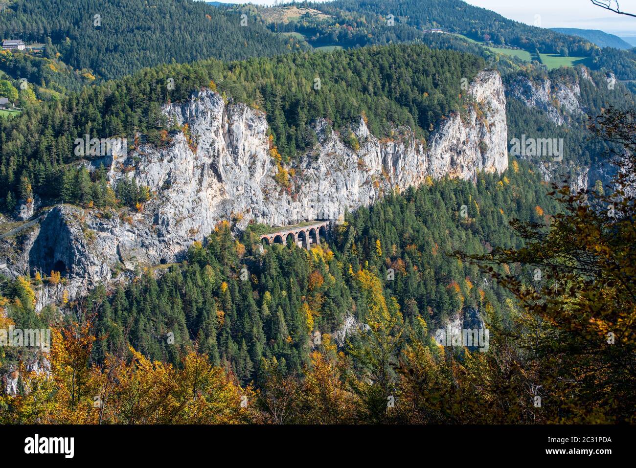 Viaduct and tunnel on the Semmering Railway. The Semmering Railway is ...