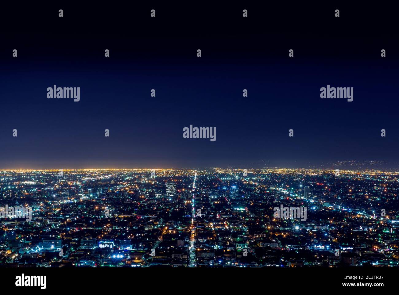 Night illuminated cityscape downtown aerial hi-res stock photography ...