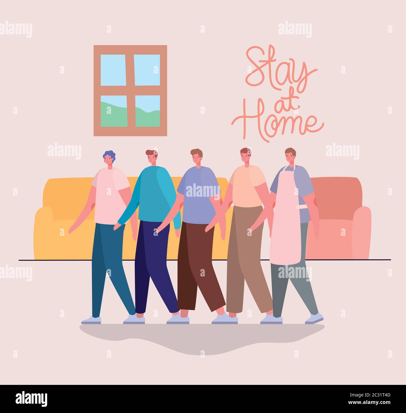 Men cartoons with casual cloth design of Stay at home and activities ...