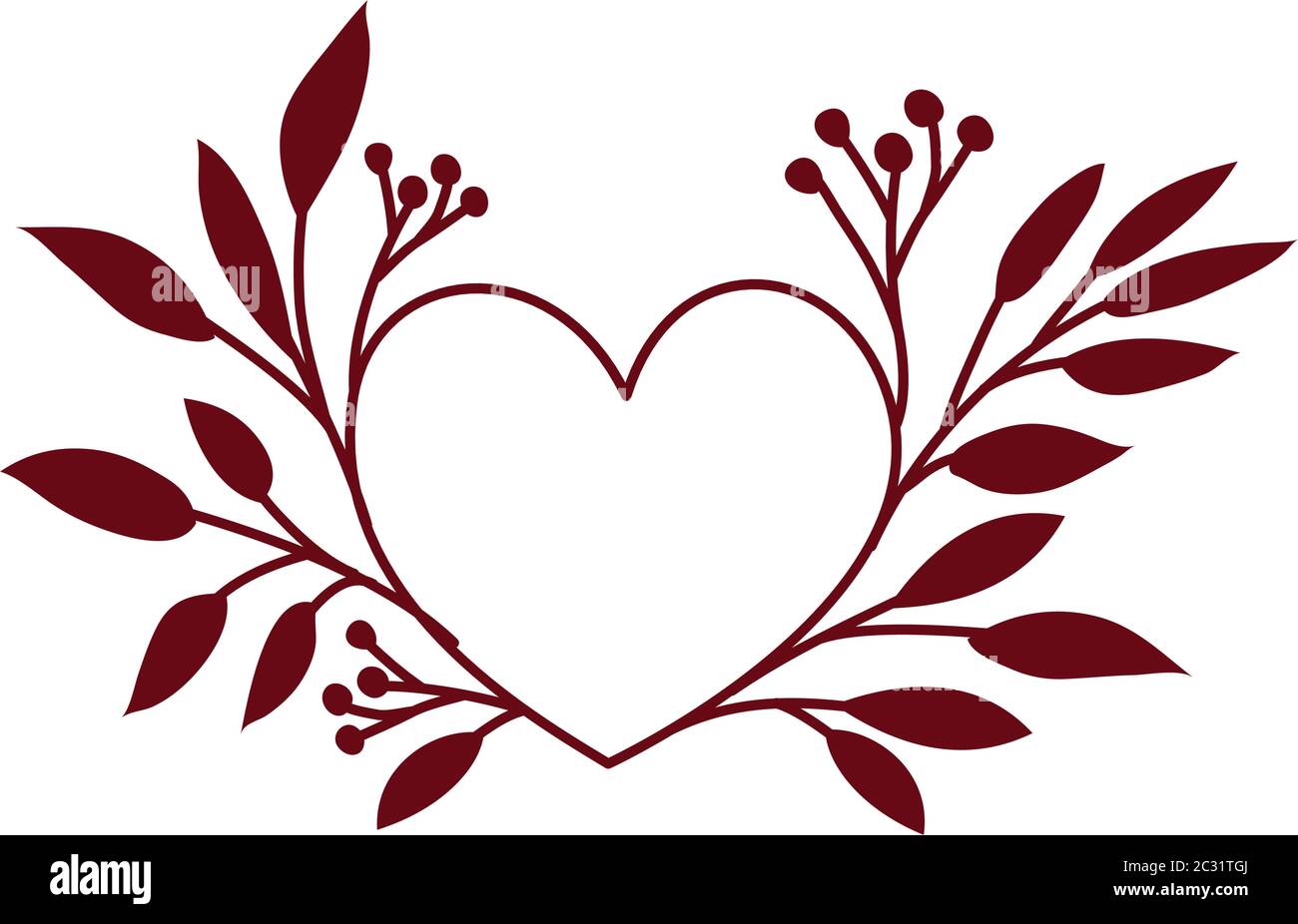 Heart with leaves design of love passion and romantic theme Vector ...