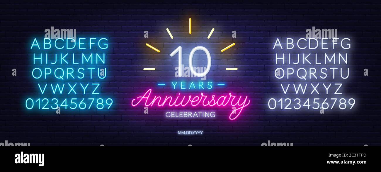 10 anniversary celebration neon sign on a dark background Stock Vector ...