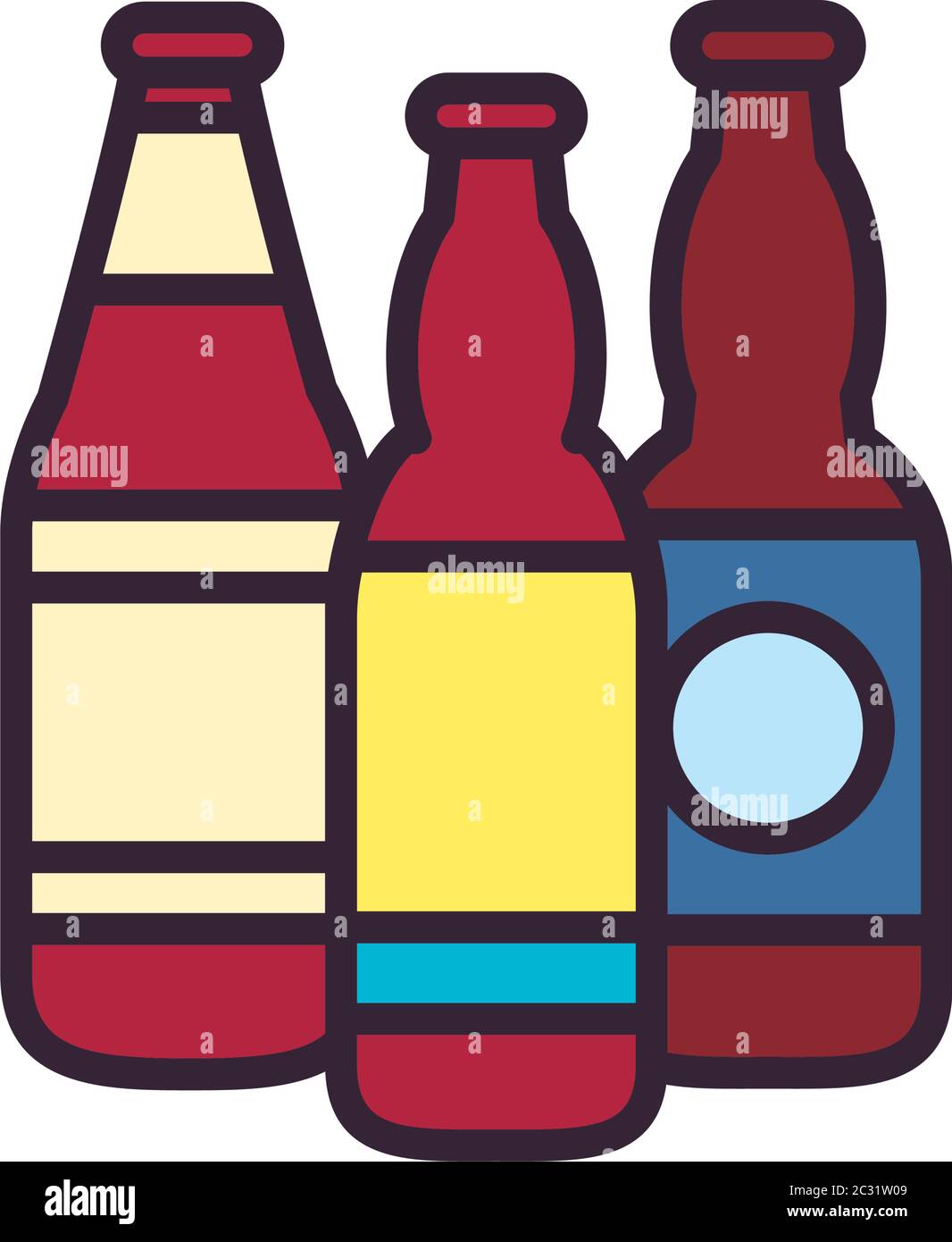 Beer bottles line and fill style icon design, Pub alcohol bar brewery ...
