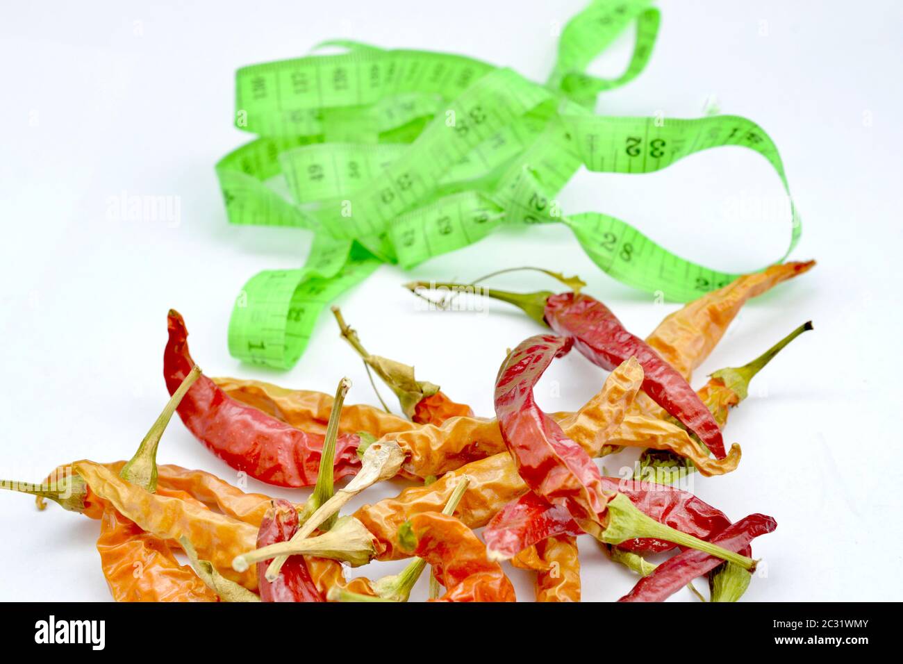 red hot chili pepper in front of tape measure, diet concept Stock Photo ...