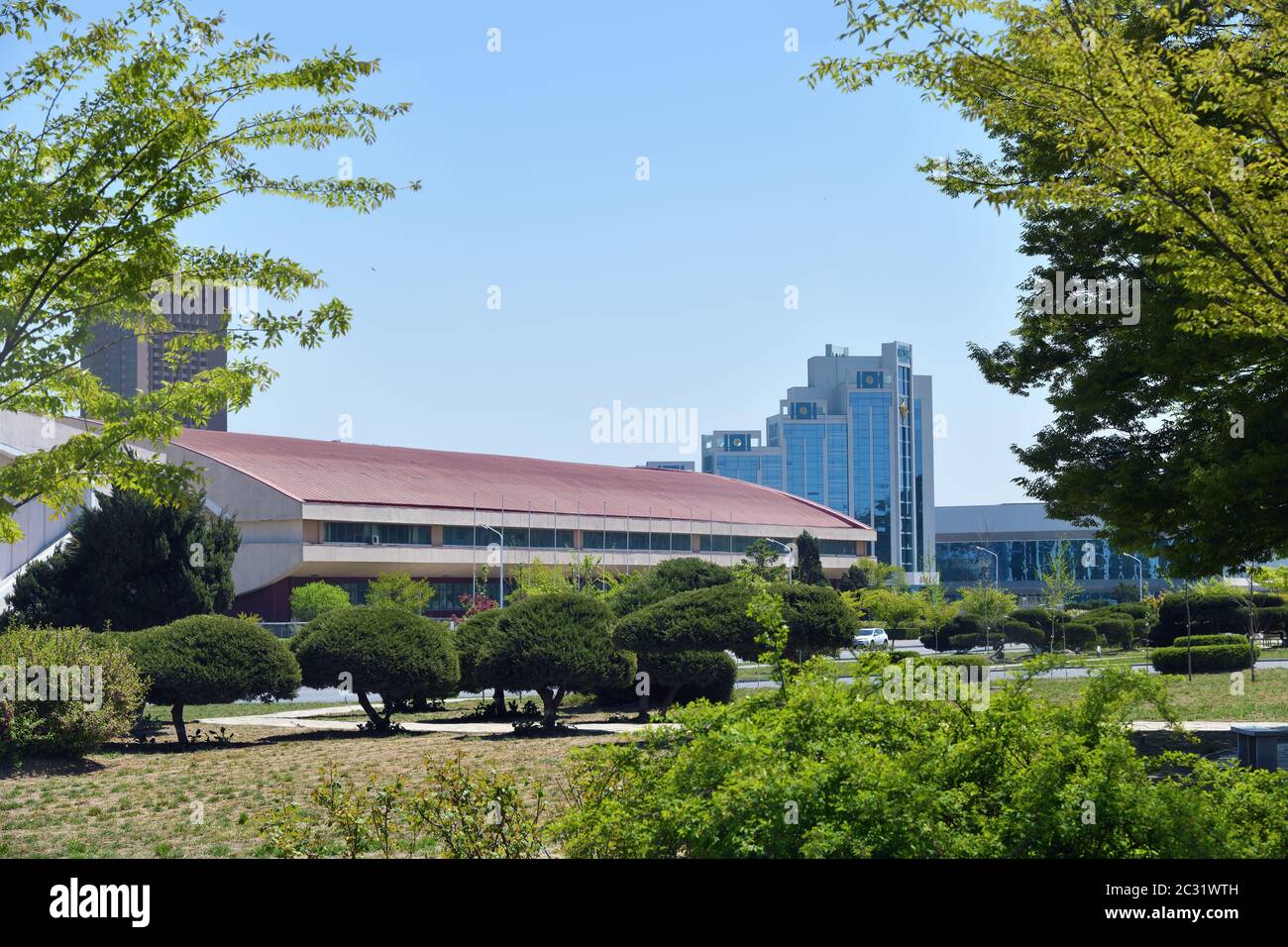 North Korea, Pyongyang - May 1, 2019: View of the modern buildings in ...