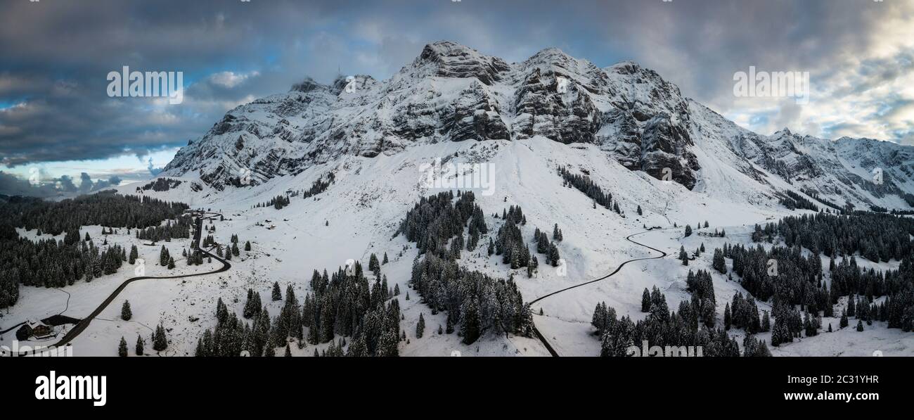 High res. panoramic image of Winter in the swiss alps near mount Santis ...