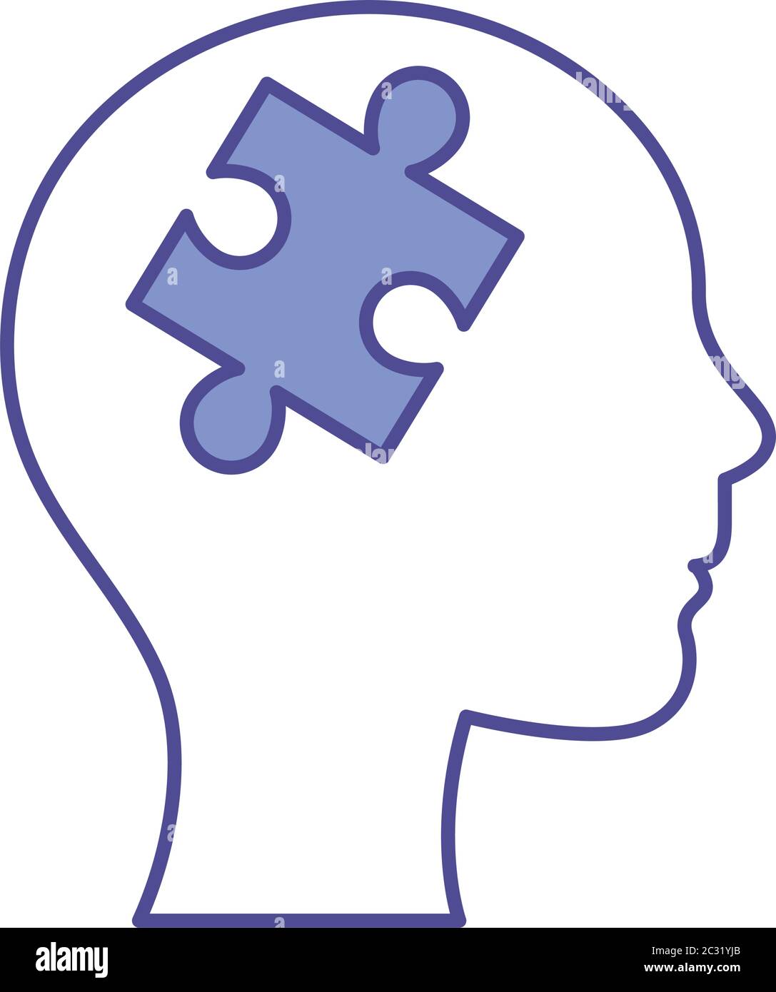 human head with puzzle line and fill style icon design, Innovation idea and creativity theme ...